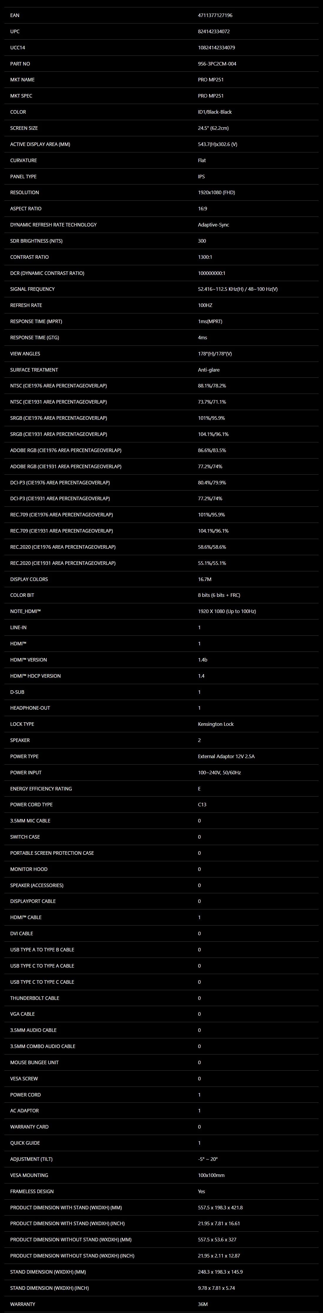 MSI MP251 24.5" IPS FHD 100Hz Business Monitor