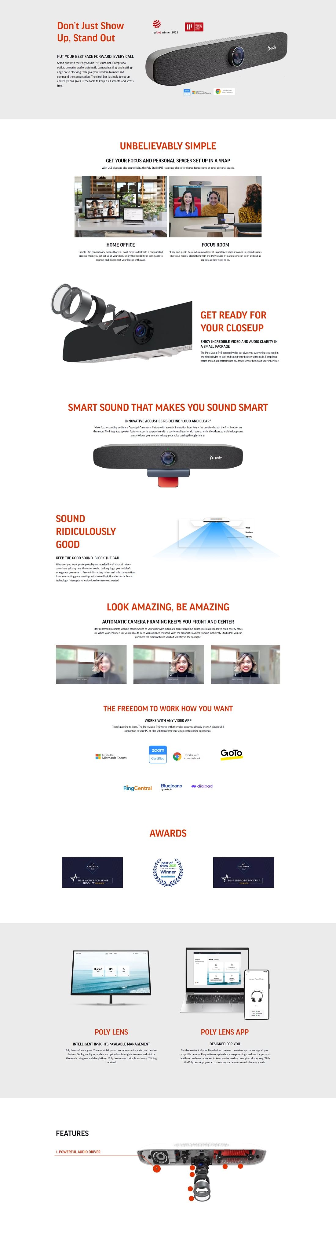 Poly Studio P15 4K Personal Video Conferencing System