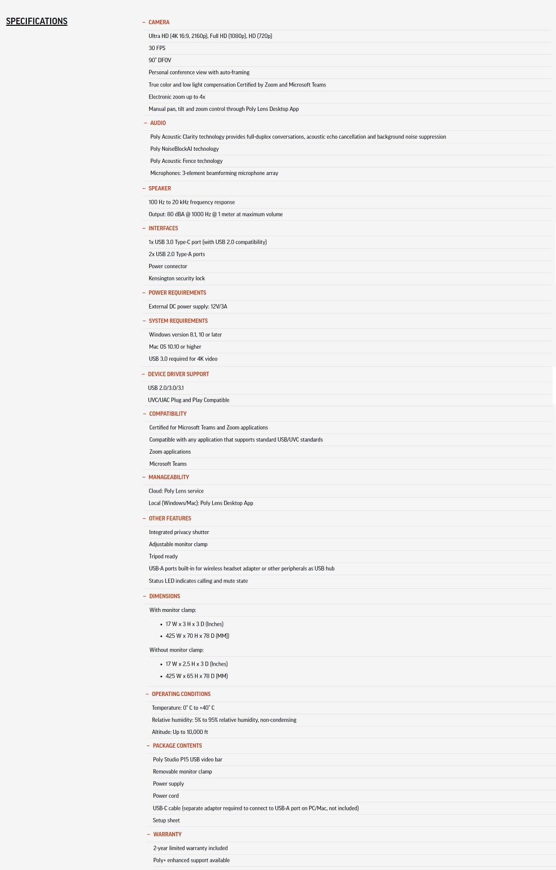 Poly Studio P15 4K Personal Video Conferencing System