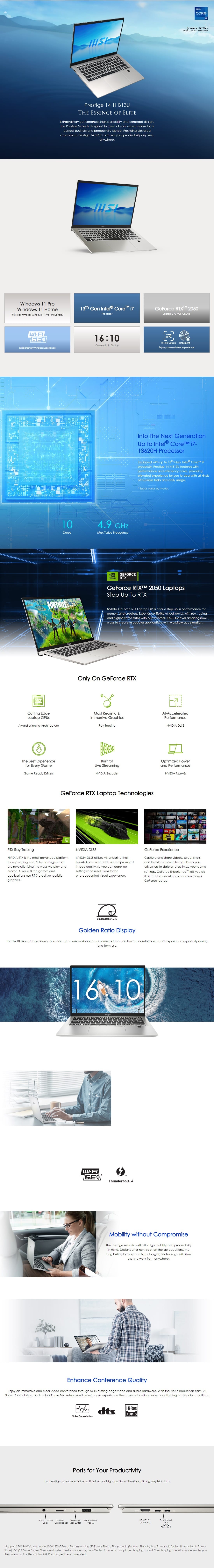 MSI Prestige 14 H B13UCX 14" FHD 165Hz Laptop, i7-13620H, 16GB RAM, 1TB ...