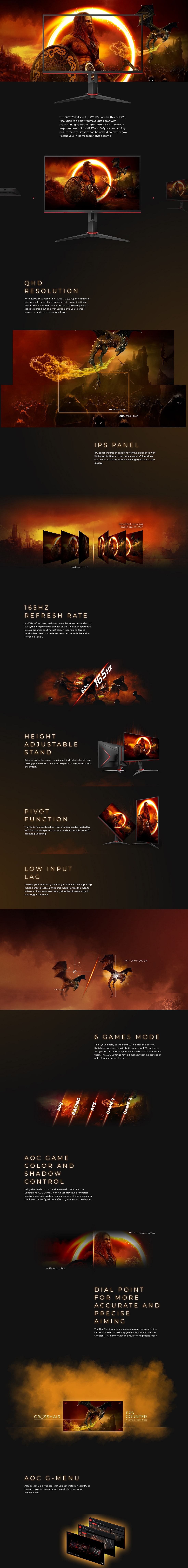 AOC Q27G2S 27" QHD IPS 1ms 165Hz Adaptive Sync Gaming Monitor