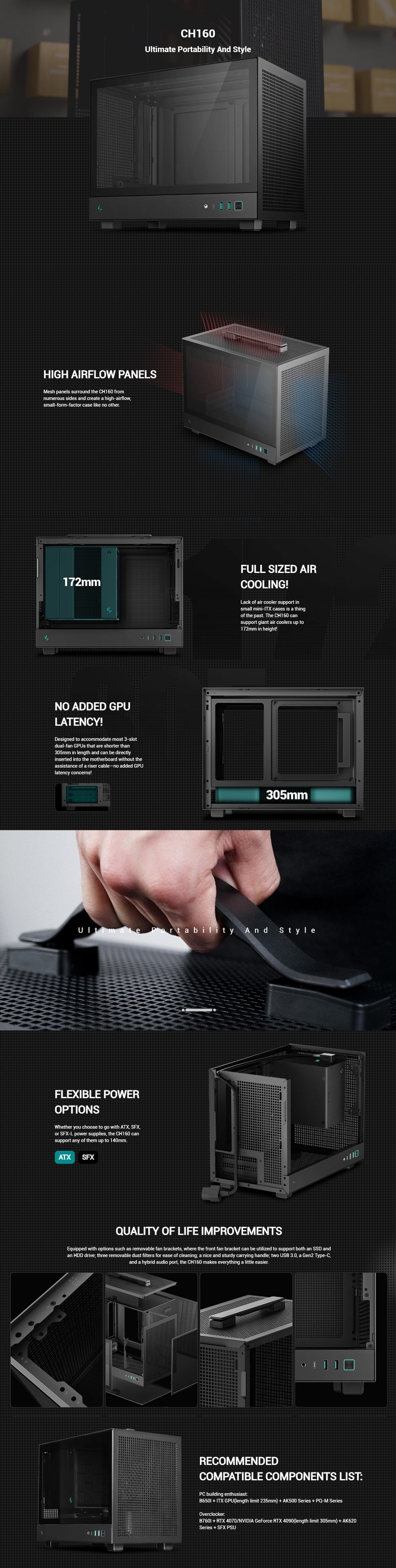 DeepCool CH160 Ultra-Portable Mini-ITX Case Black