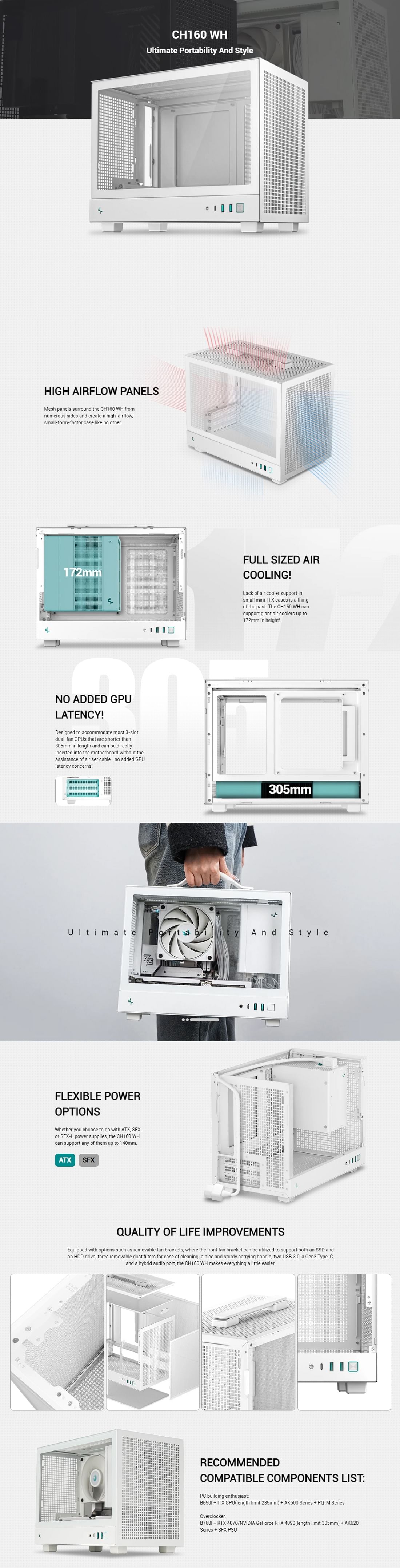 DeepCool CH160 White Ultra-Portable Mini-ITX Case