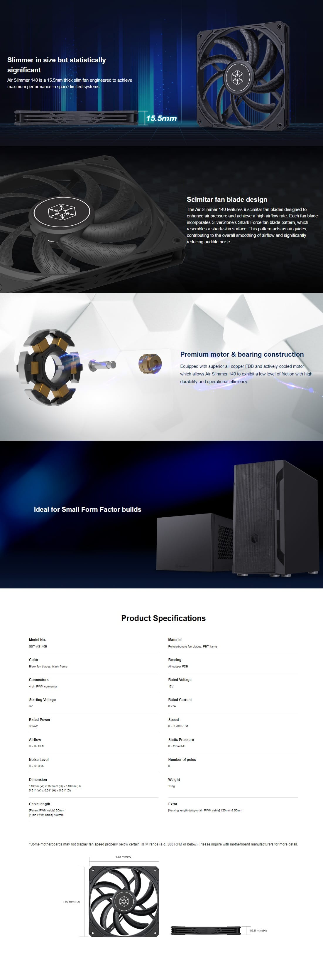 Silverstone Air Slimmer 140 Enhanced 140mm Slim Fan With Full-Range PWM