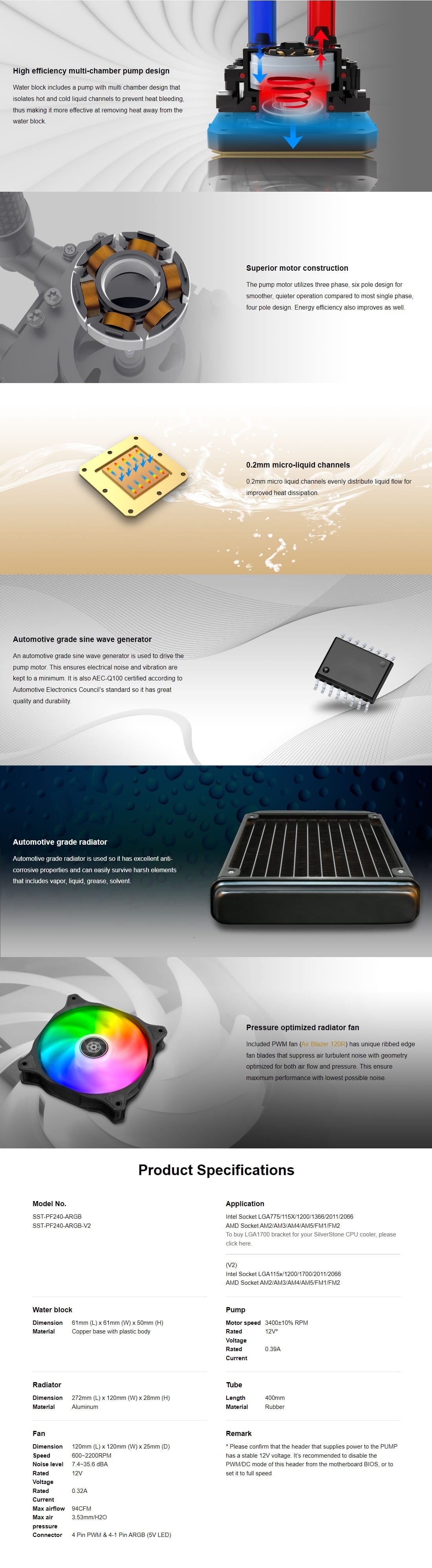 SilverStone PF240 ARGB 240mm Liquid CPU Cooler V2