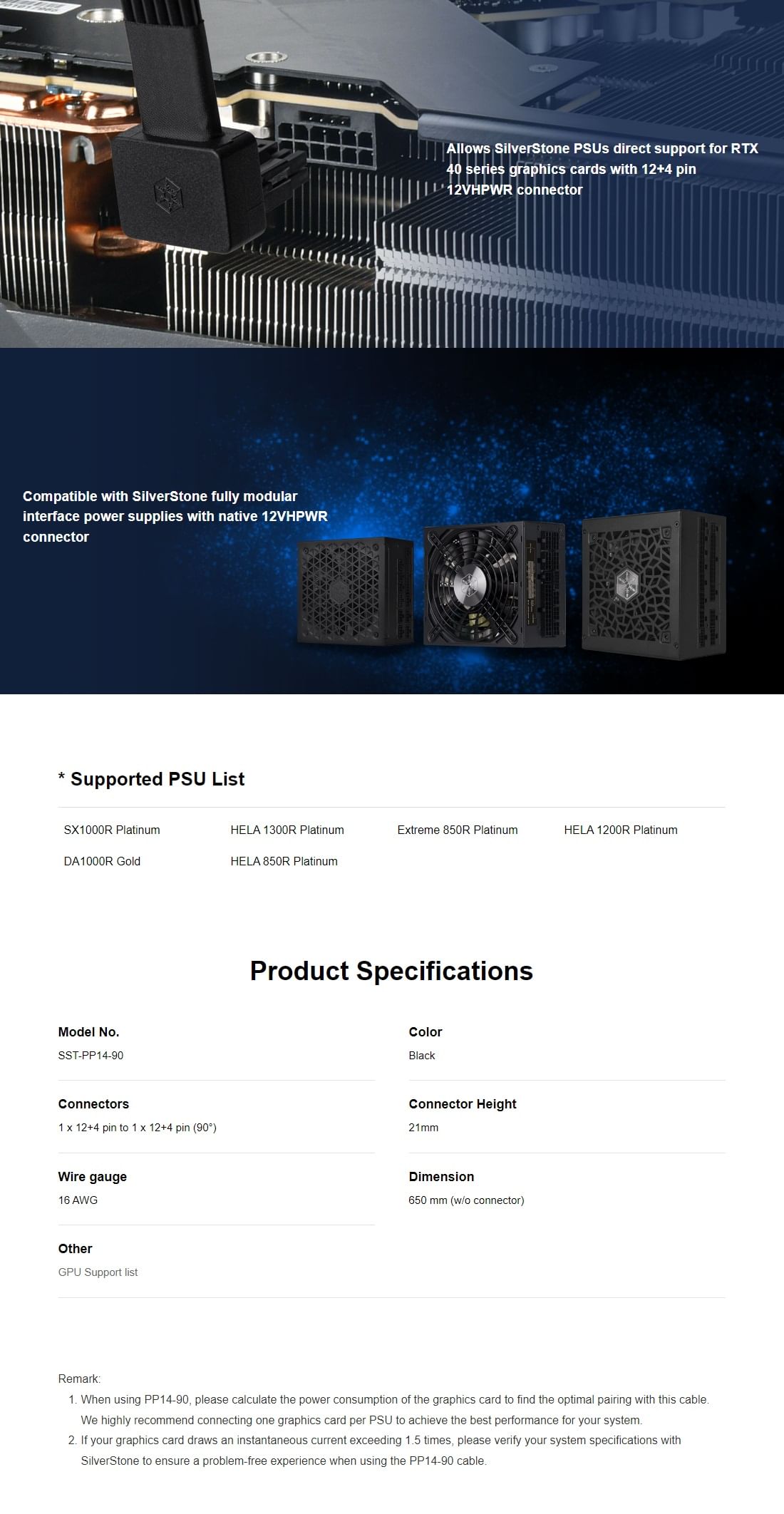 SilverStone PP14-90 12+4 pin (PSU) to 12+4 pin (GPU) 90¢X angled 12VHPWR PCIe Gen5 Cable