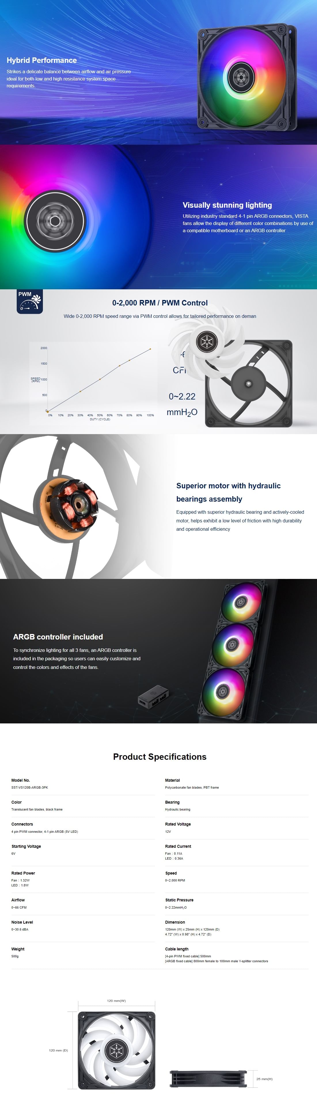 Silverstone Vista 120 Performance Enhanced 120mm PWM ARGB Fan