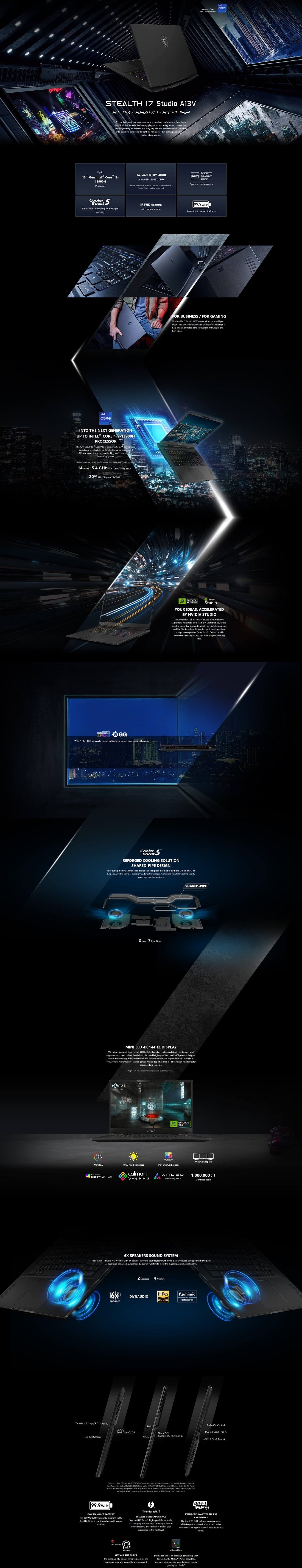 MSI Stealth 17 Studio A13VH | 17.3" UHD 144Hz Gaming Laptop - i9-13900H ...