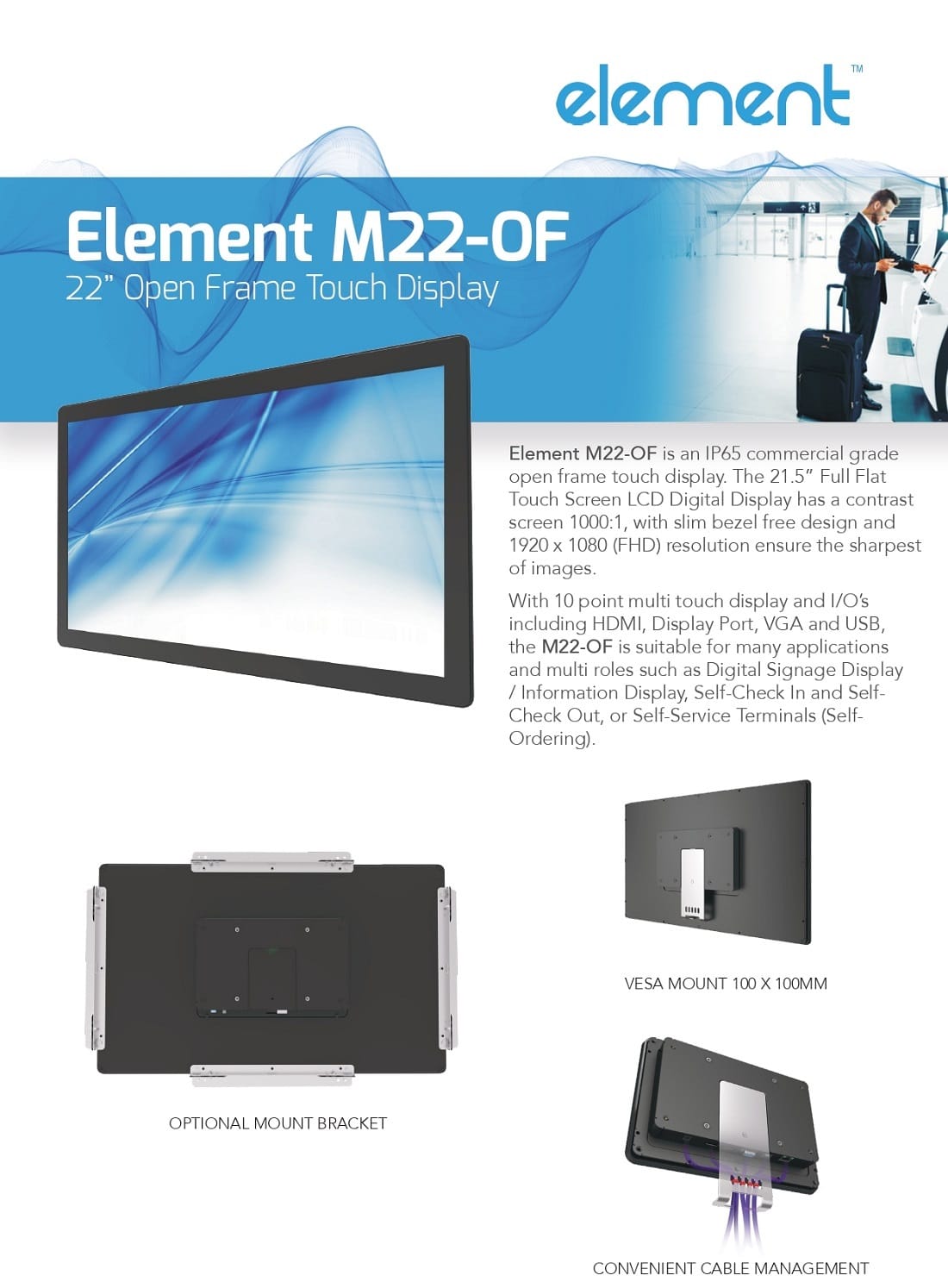 Element M24-OF Open Frame Touch Monitor 21.5" Display Full Flat ...