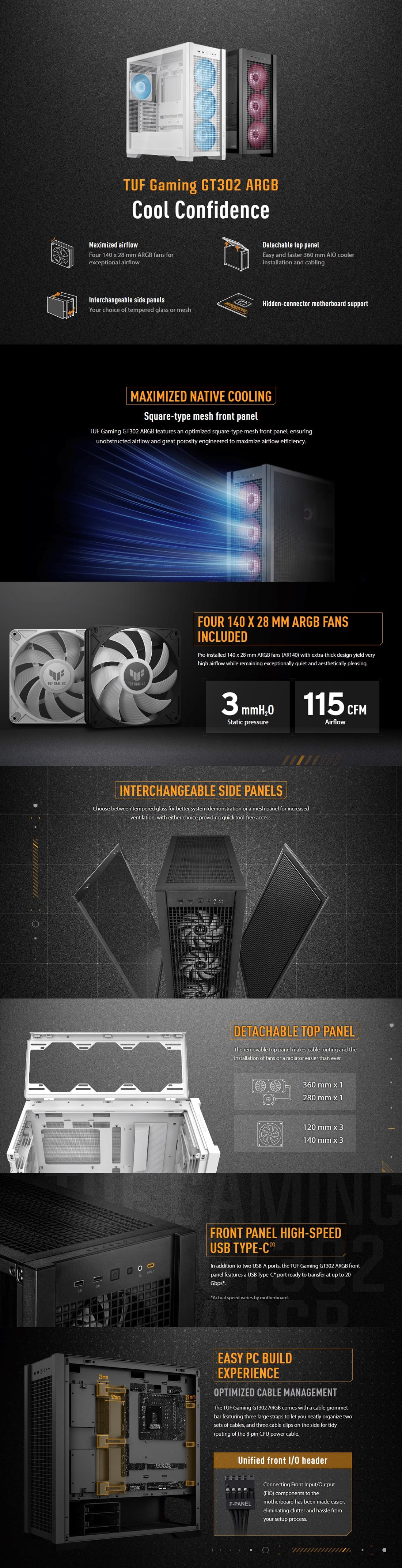 ASUS TUF Gaming GT302 ARGB Mid-Tower E-ATX Case - Black