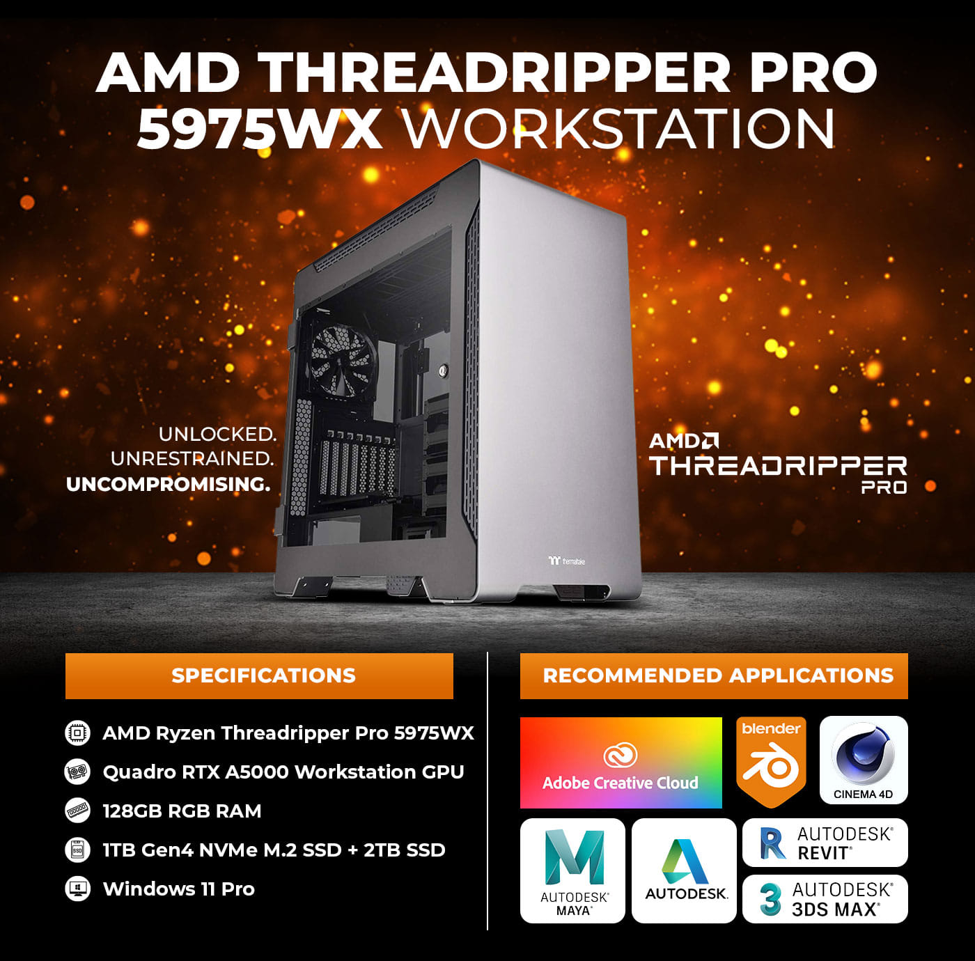 JW Threadripper Pro 5975WX Workstation PC - AMD 5975WX, 128GB RAM, RTX ...