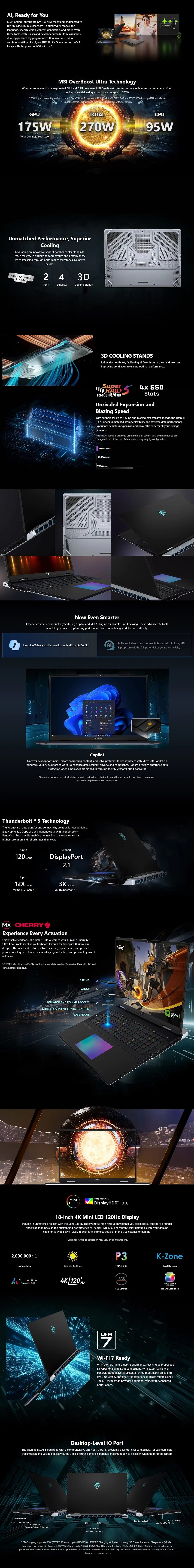 MSI Titan 18HX AI A2XWIG 18" UHD+ Mini LED 120Hz Laptop Ultra 9 285HX ...