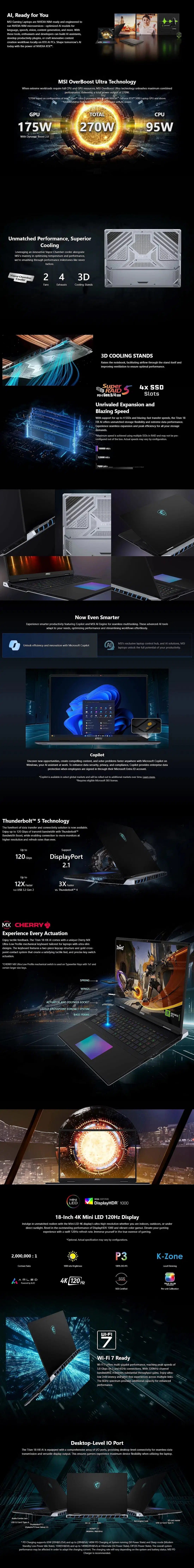 MSI Titan 18HX AI A2XWIG 18" UHD+ Mini LED 120Hz Laptop, Ultra 9 285HX ...