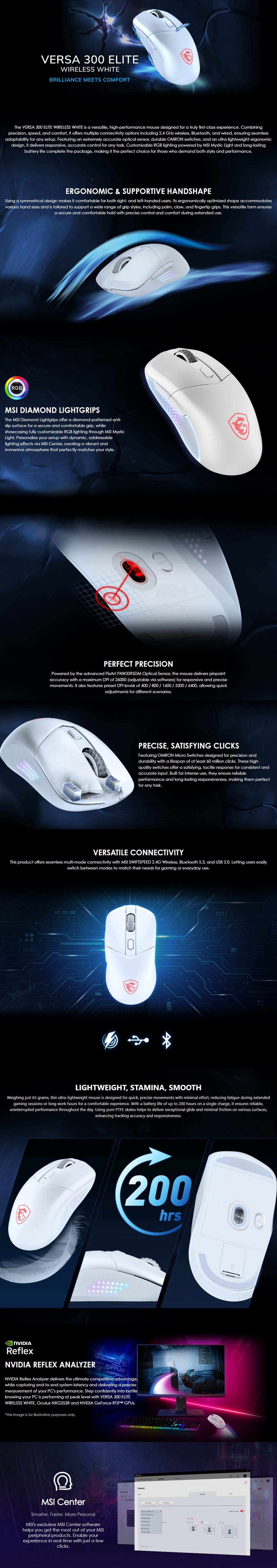 MSI Versa 300 Elite Wireless Gaming Mouse - White