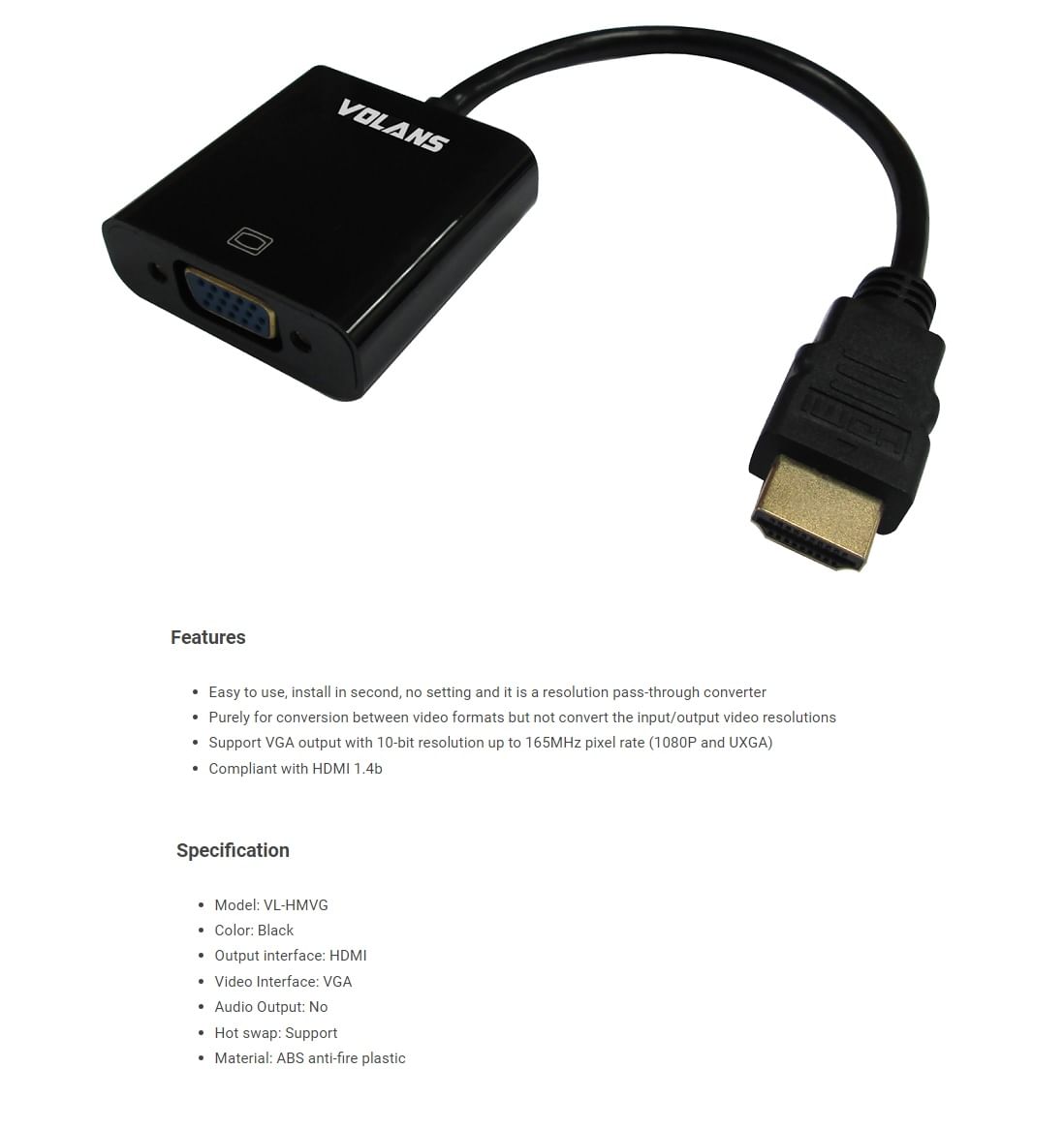 Volans HDMI-VGA-NA M-F Converter